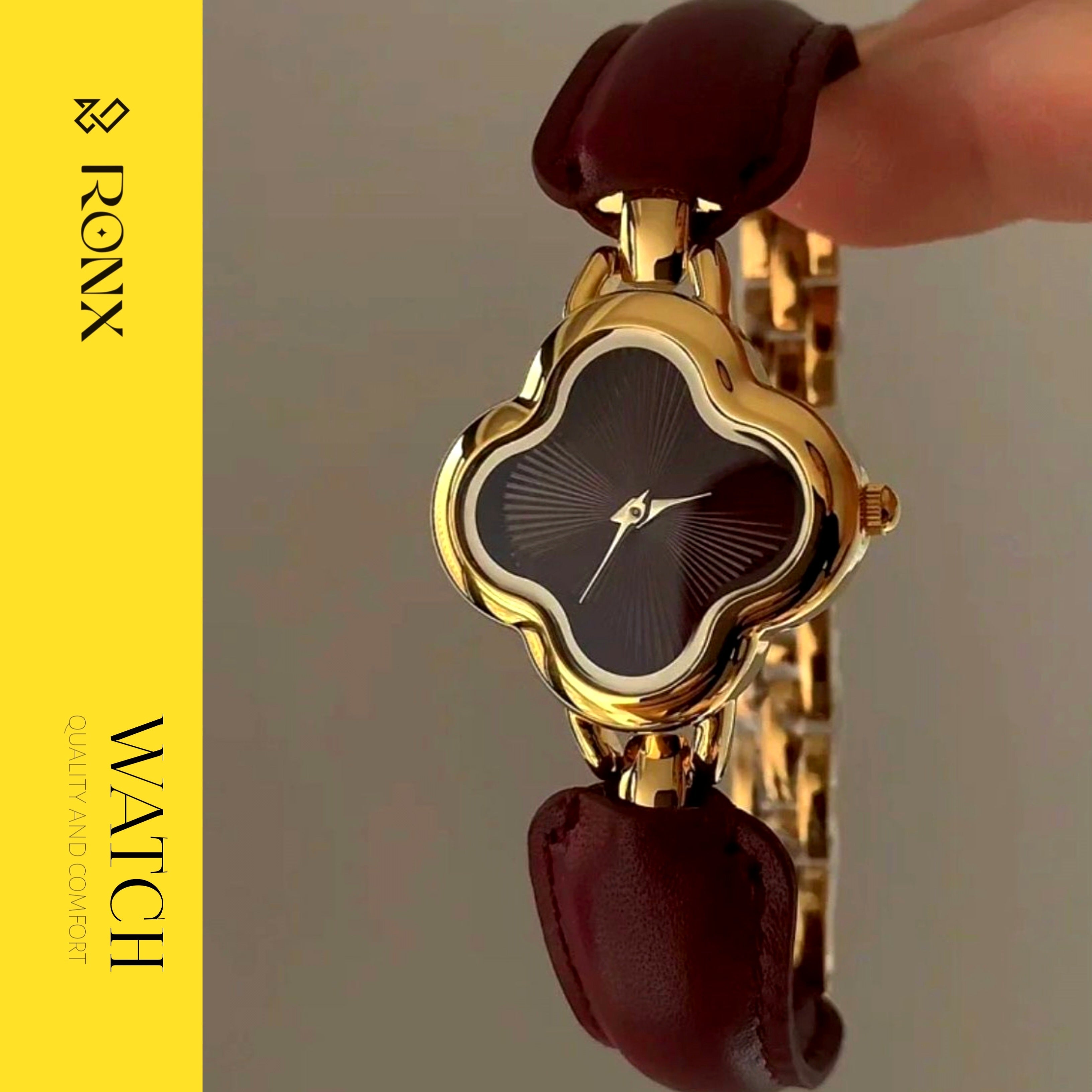 Clover-Shaped Gold Women's Watch – Elegant & Luxury Style – RonX